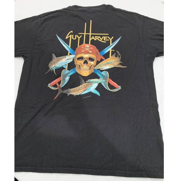 Guy Harvey | Shirts | Guy Harvey Pirate Skull Fish Sharks Black Mens ...